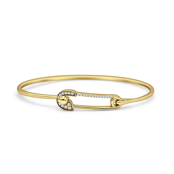 14K Yellow Gold 7 Safety Pin Bangle Bracelet 2.02mm Round Natural Diamond Wholesale