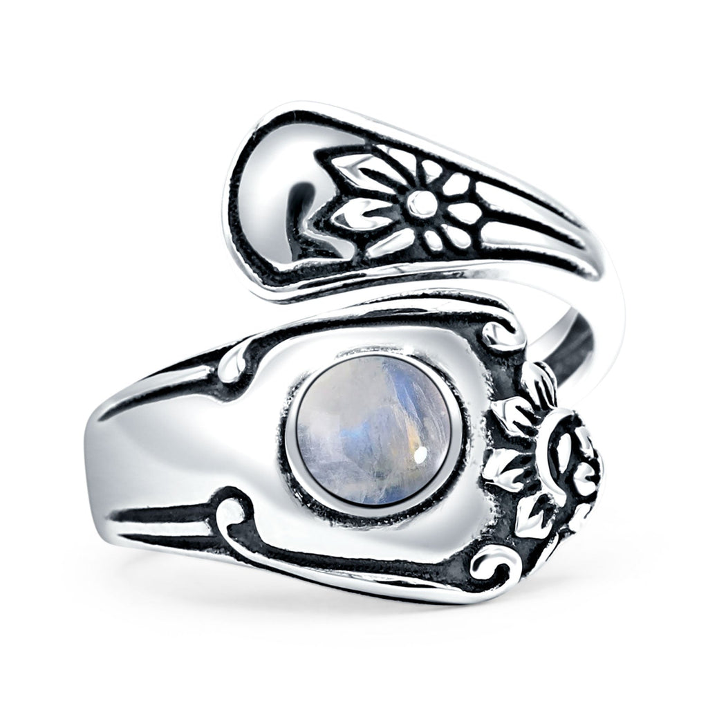 Round Moonstone Silver Spoon Ring Oxidized 925 Sterling Silver Wholesa