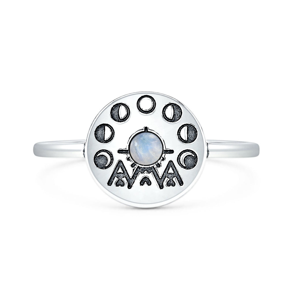 Lab Created Moonstone Moon Phase Ring Oxidized 925 Sterling Silver Who