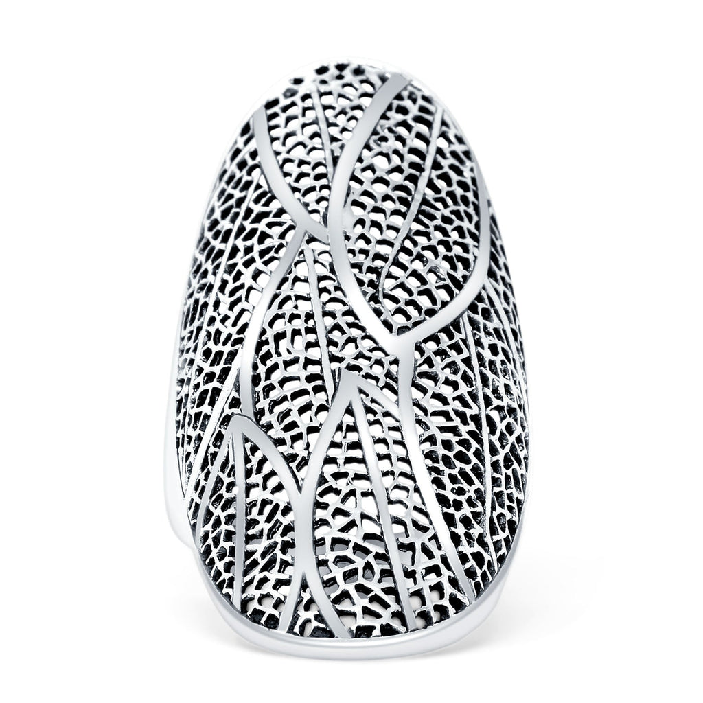 Oval Oxidized Leaf Vein Nature Ring 925 Sterling Silver Wholesale