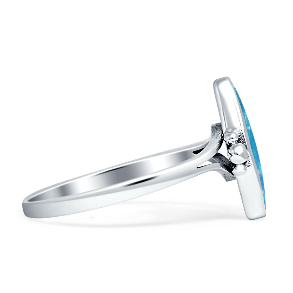 Art Deco Marquoise Oxidized Lab Created Blue Opal Vintage Style Ring 9