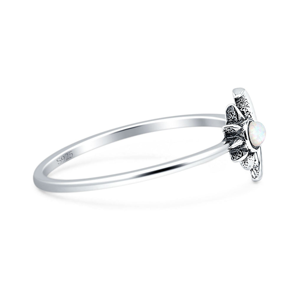 Lab Created White Opal Sun and Moon Ring Oxidized 925 Sterling Silver