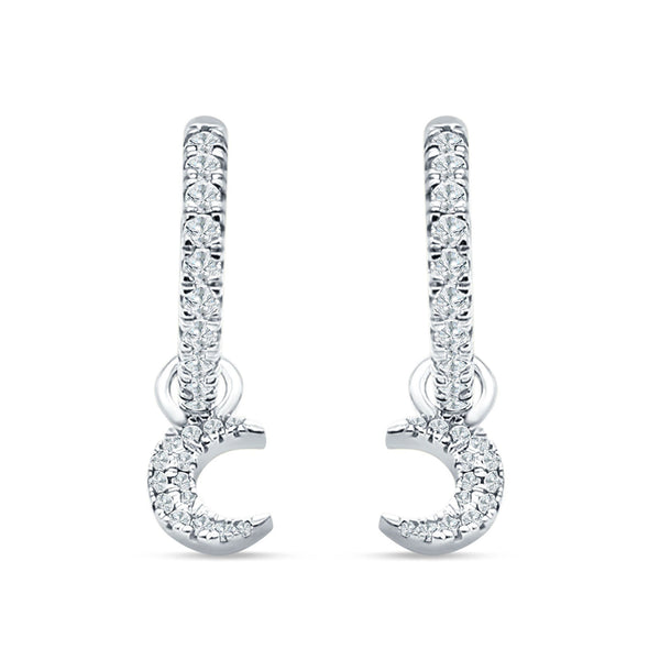 Crescent Moon Hoop Earrings Cubic Zirconia 925 Sterling Silver Wholesa