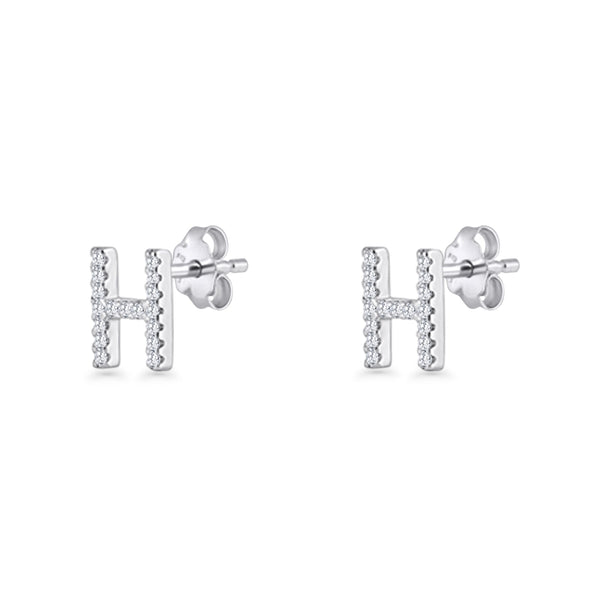 Initial Letter H Stud Earrings Cubic Zirconia 925 Sterling Silver Whol
