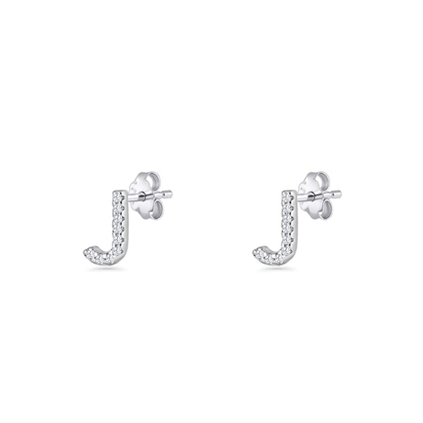 Initial Letter J Stud Earrings Cubic Zirconia 925 Sterling Silver Whol