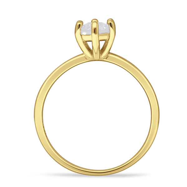 6 Claw Elongated Hexagon Ring Cubic Zirconia Yellow Tone 925 Sterling