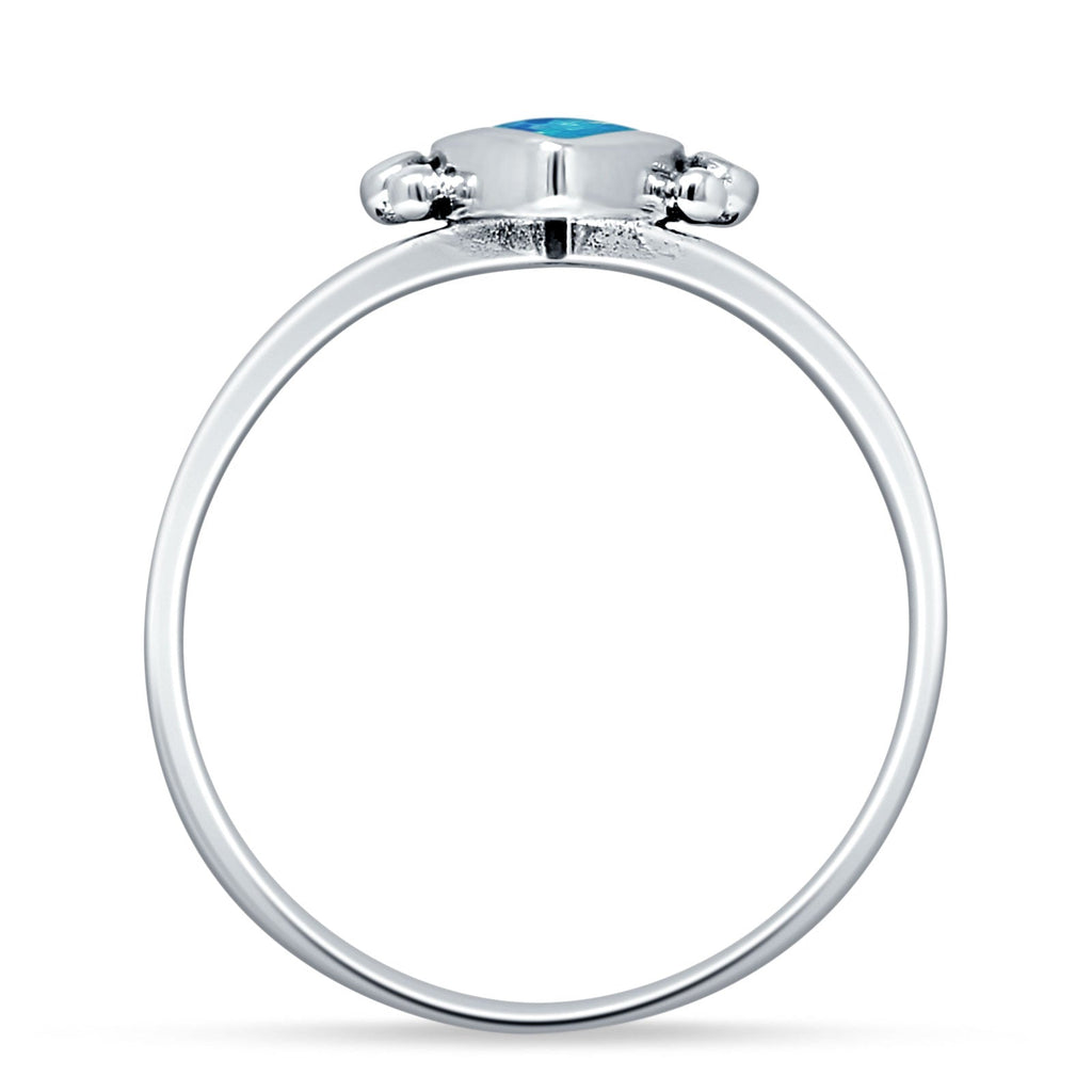 Art Deco Marquoise Oxidized Lab Created Blue Opal Vintage Style Ring 9