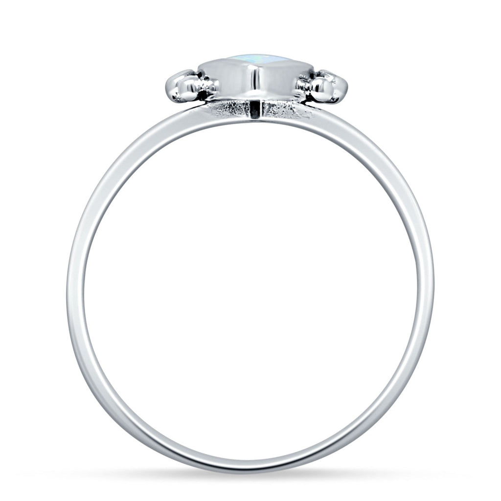 Art Deco Marquoise Oxidized Lab Created White Opal Vintage Style Ring