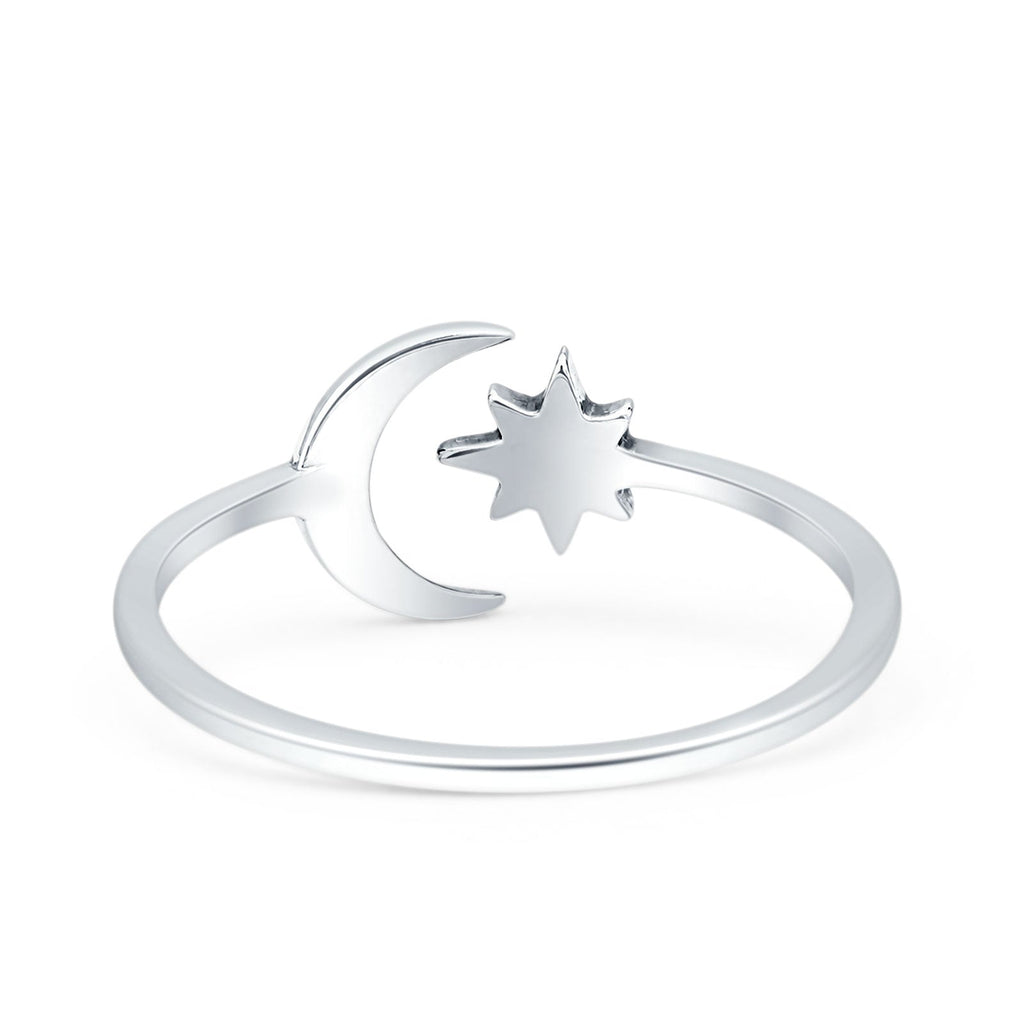 Lab Created White Opal Sun and Moon Ring Oxidized 925 Sterling Silver