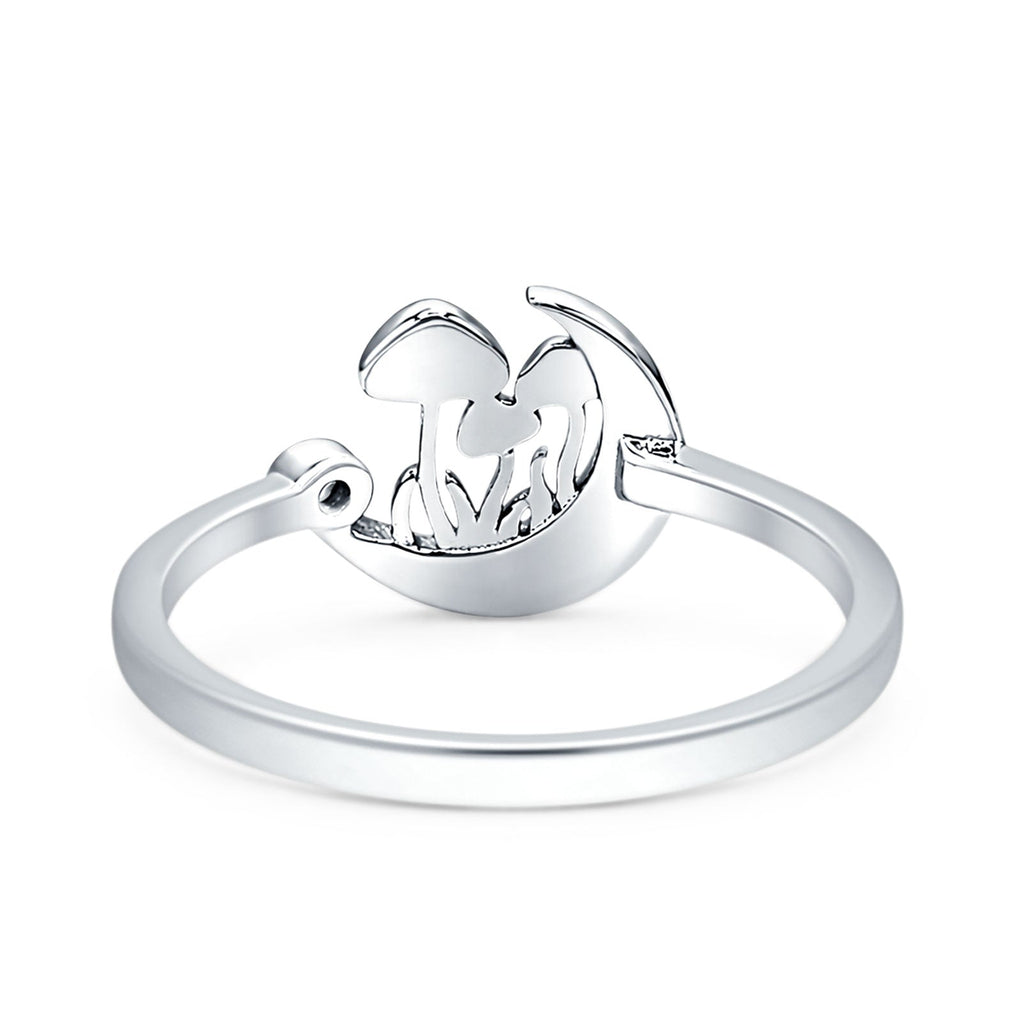 Lab Created Blue Opal Moon Mushroom Ring Oxidized 925 Sterling Silver
