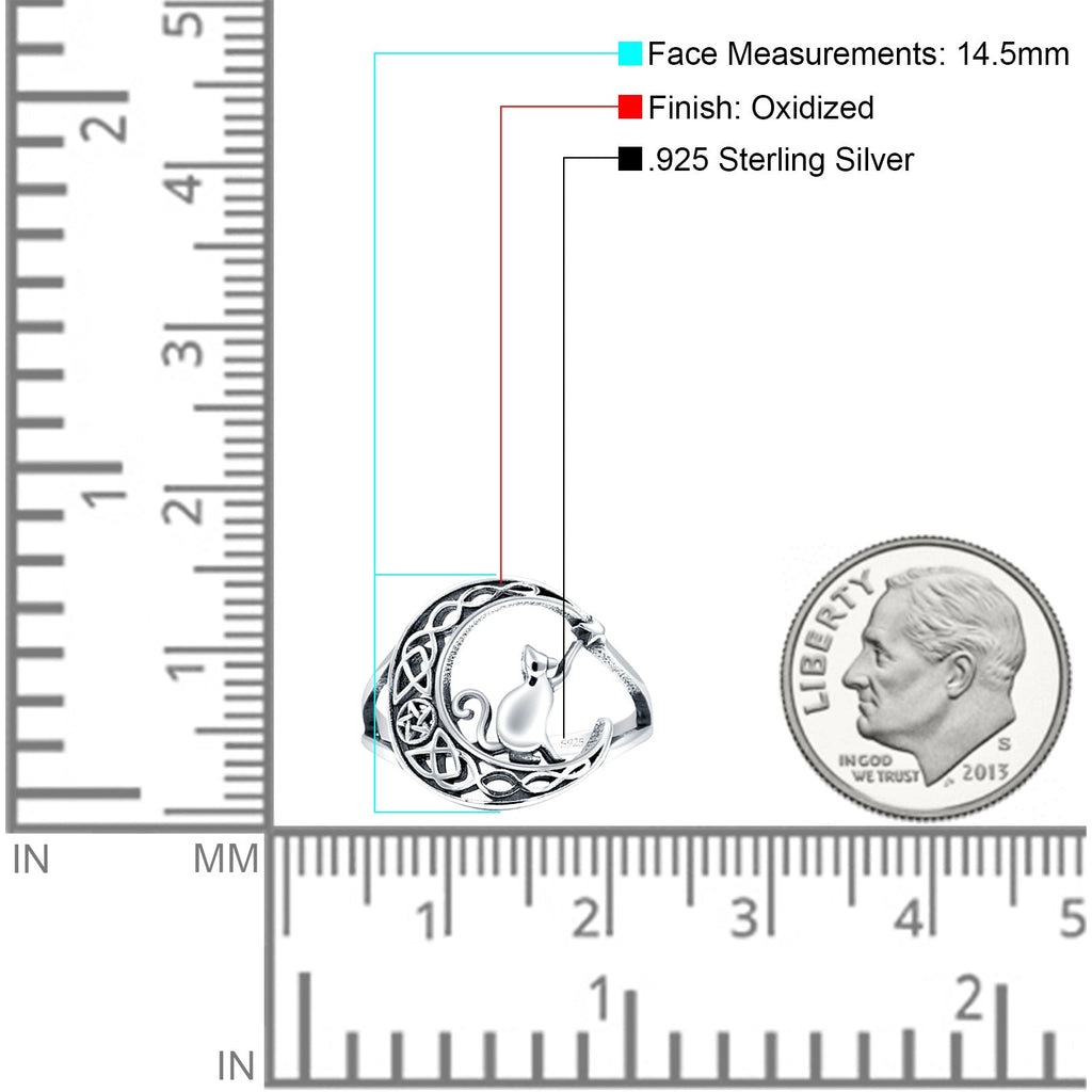 Cat On Moon Ring Oxidized 925 Sterling Silver Wholesale