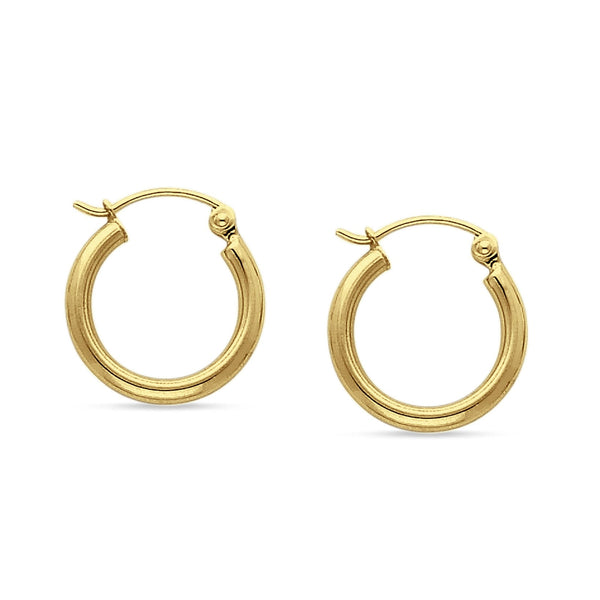 14K Yellow Gold 15mm Round Snap Closure Hoop Earring Wholesale