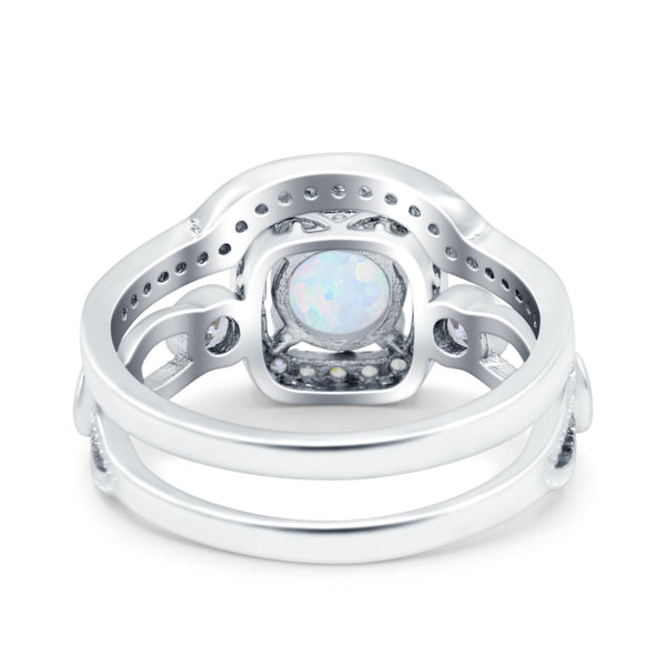Two Piece Art Deco Wedding Ring Band Round Lab Created White Opal 925