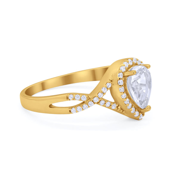 Teardrop Wedding Promise Ring Round Yellow Tone, Simulated CZ 925 Ster