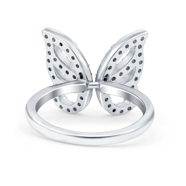 Butterfly Ring Wedding Band Simulated Cubic Zirconia 925 Sterling Silv